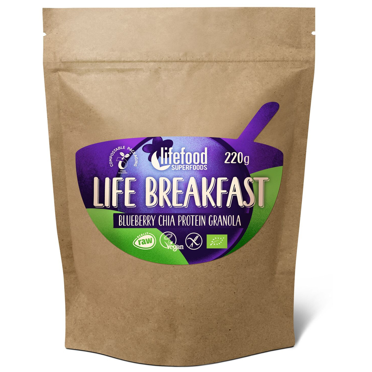 Lifefood Life Breakfast Bio Raw áfonyás chia maggal granola | 4Camping.hu